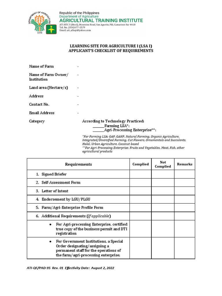 LSA I Applicants Checklist of Requirements | PDF