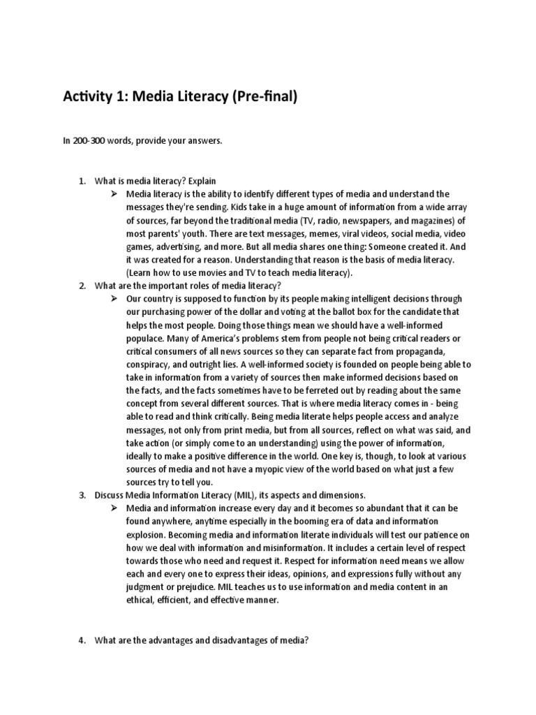 EDUC 109 - Activity 1 | PDF | Mass Media | Literacy