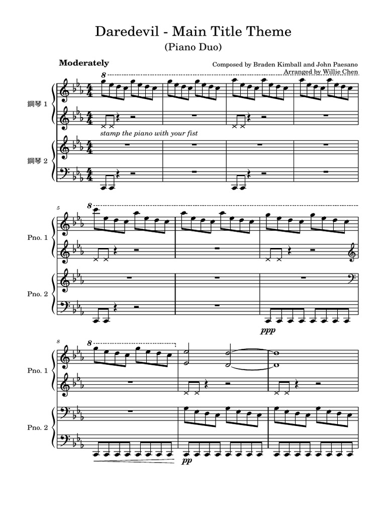 Daredevil Theme Piano Duo Sheet | PDF