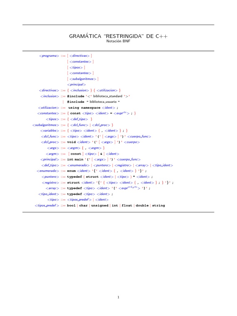 Gramatica Restringida de C++ | PDF | C ++ | Ingeniería de software
