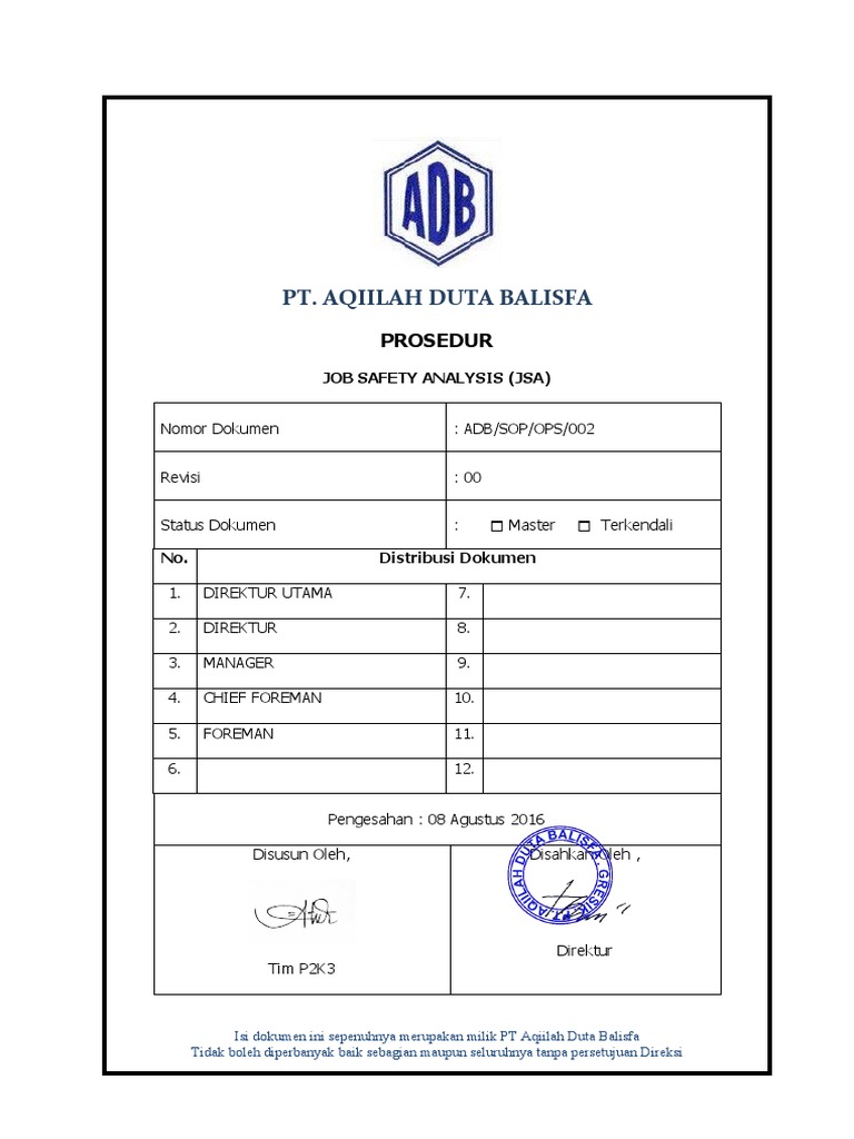 Adb-Sop-Ops-002 Prosedur Jsa | PDF