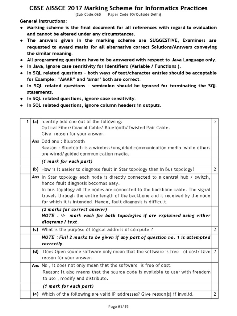 Cbse Class 12 Ip Marking Scheme 2017 Merged Pdf Network Topology Internet Protocols 