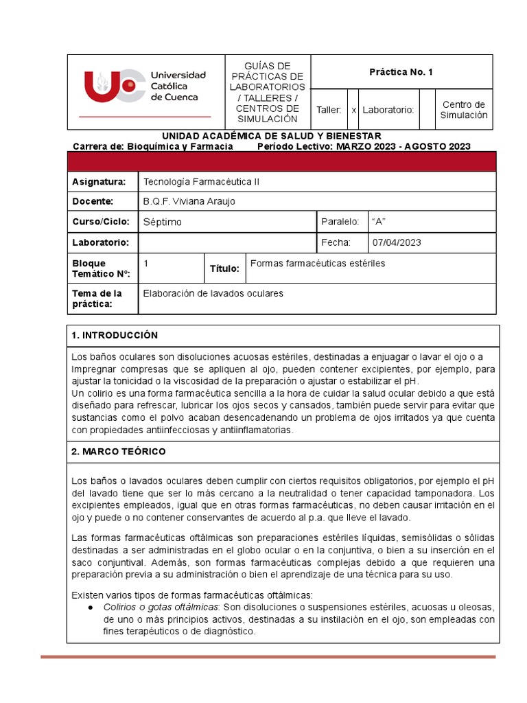 Elaboración de Lavados Oculares | PDF | Solución salina (medicina ...