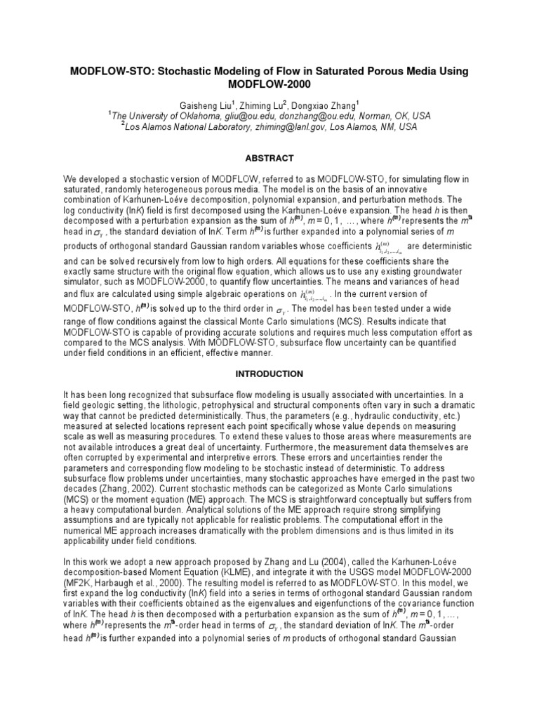 MODFLOW STO Stochastic Modeling of Flow | PDF | Normal Distribution | Differential Equations