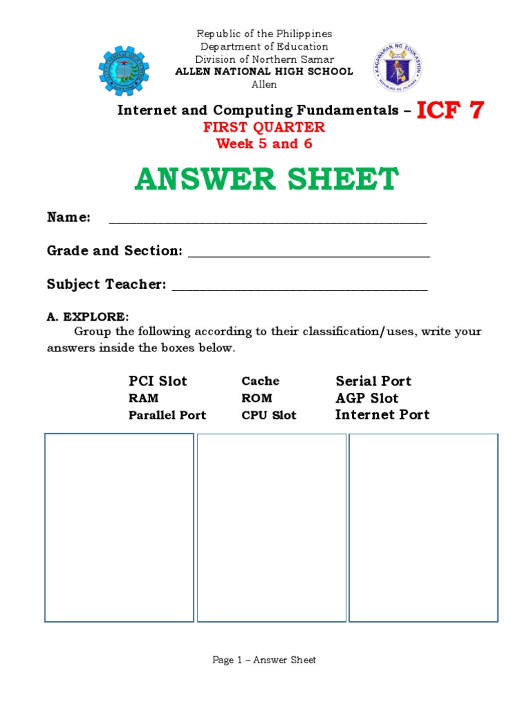 Icf 7 - Q1-W5-6 Answer Sheet | PDF | Random Access Memory | Personal ...