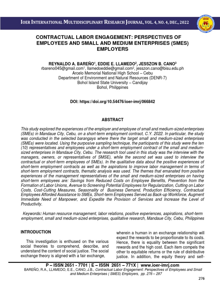 Contractual Labor Engagement Perspectives of Employees and Small and ...