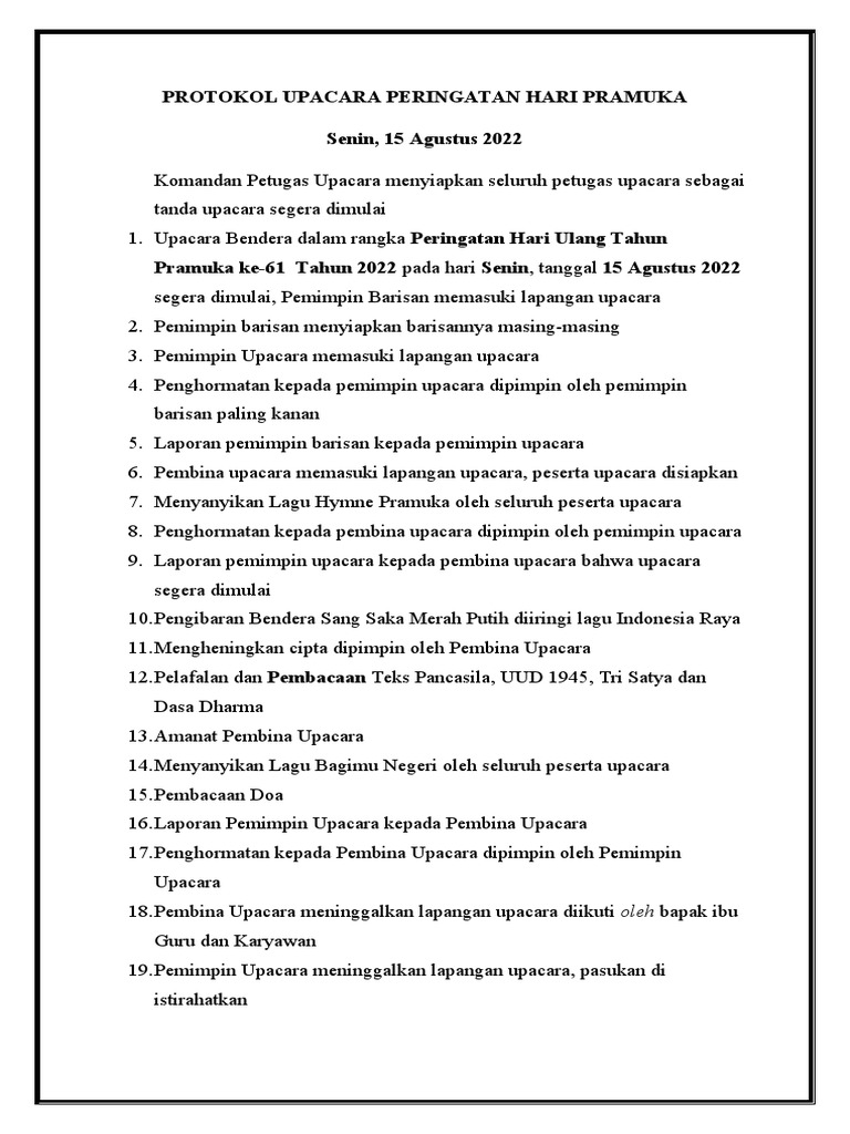 Protokol Upacara Peringatan Hari Pramuka Pdf