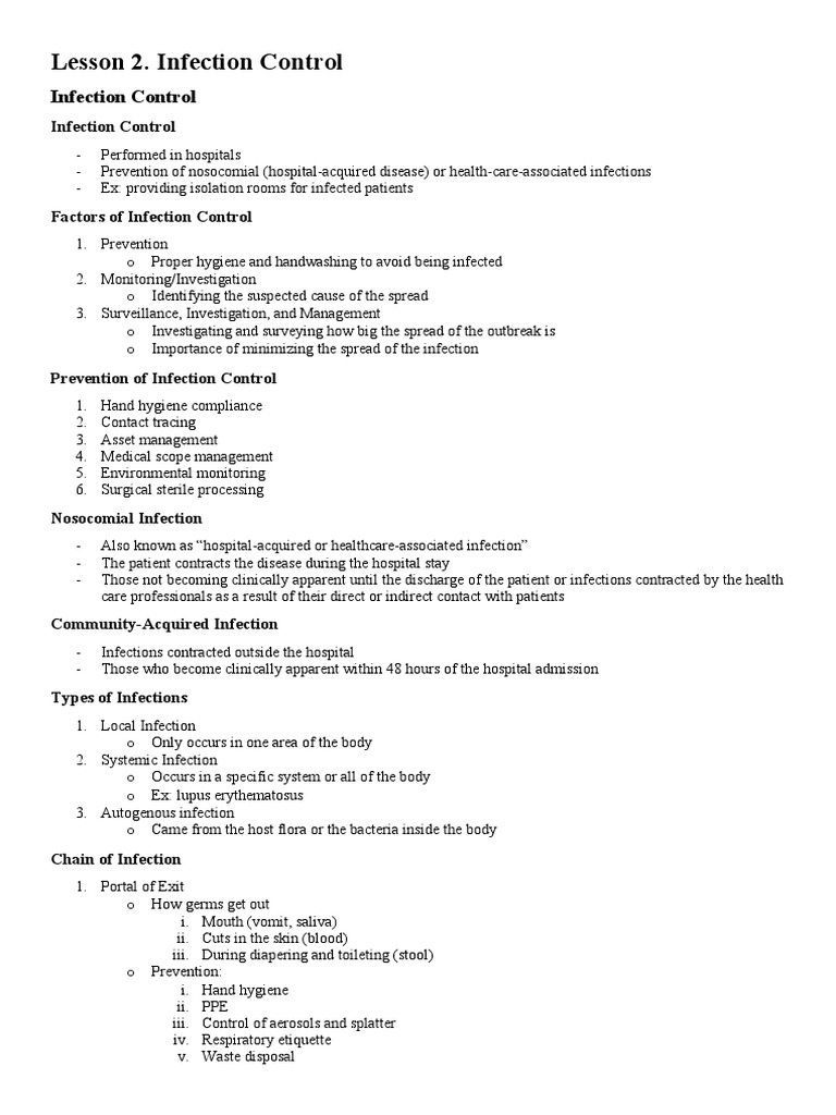 Lesson 2. Infection Control | PDF | Infection | Hospital Acquired Infection