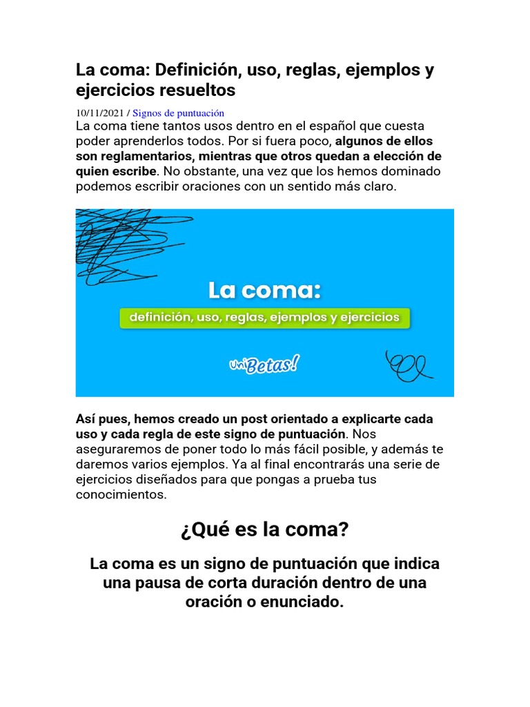 Definición y uso de la coma en español | PDF | Coma | Oración (Lingüística)