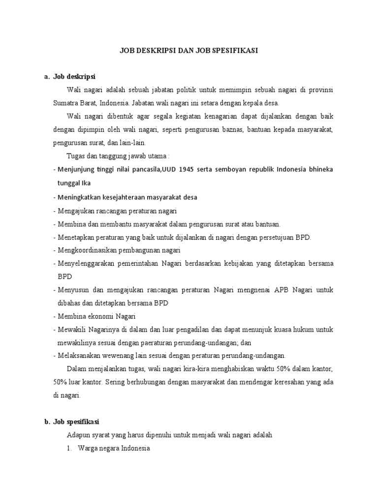 Tugas Job Deskripsi Dan Job Spesifikasi-2 | PDF