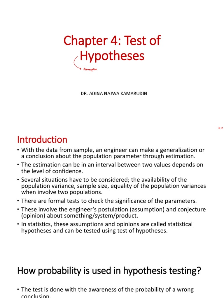 Chapter 4test of Hypotheses | PDF | Statistical Hypothesis Testing ...
