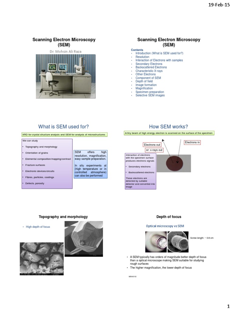 Electron Microscopy (SEM) - Lectures | PDF | Scanning Electron Microscope | Electron Microscope