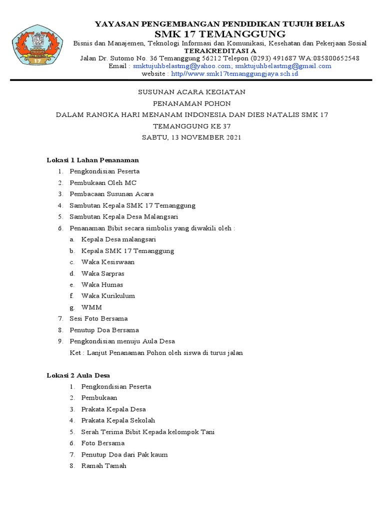 Susunan Acara Penanaman Pohon | PDF