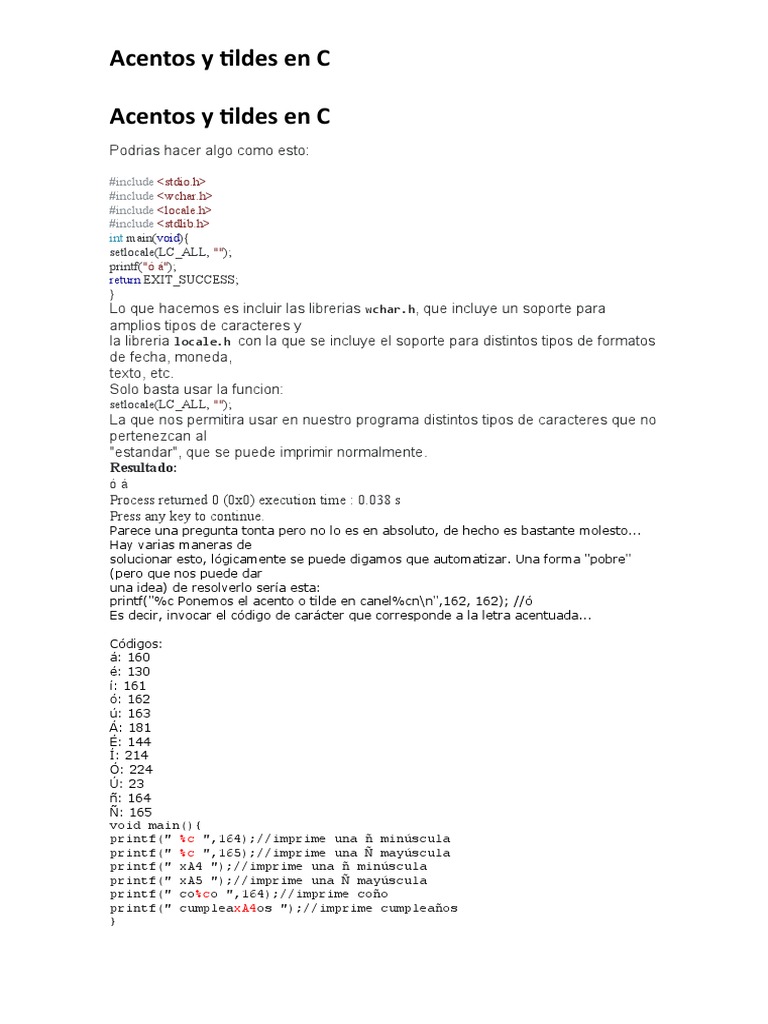 Acentos y Tildes en C: Guía Práctica | PDF | Métodos y materiales de ...