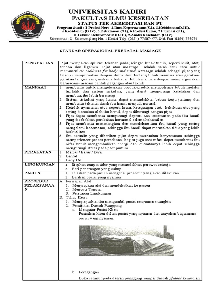 Sop Prenatal Massage Pdf