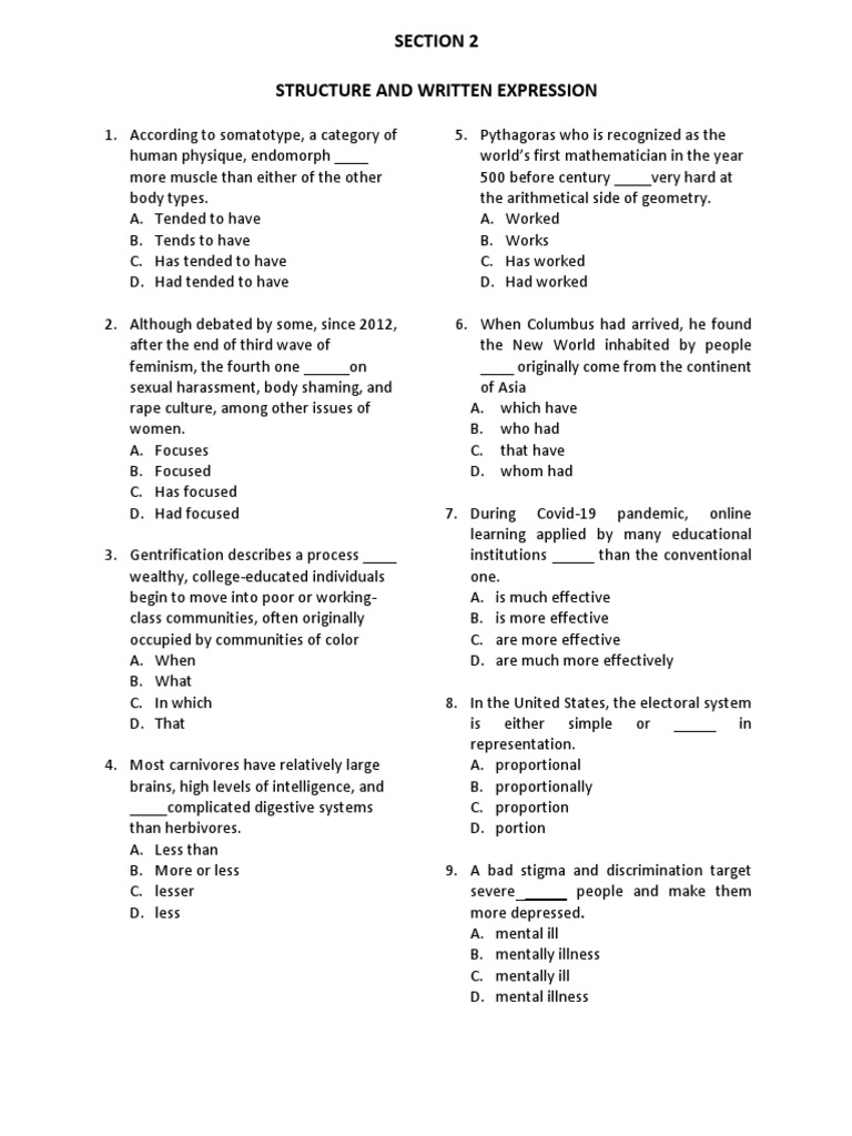 Latihan Soal Structure and Written Expression Part 2 | PDF