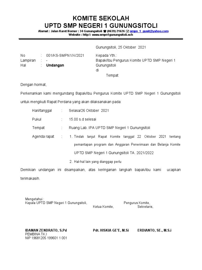 Undangan Rapat Pengurus Komite Pdf