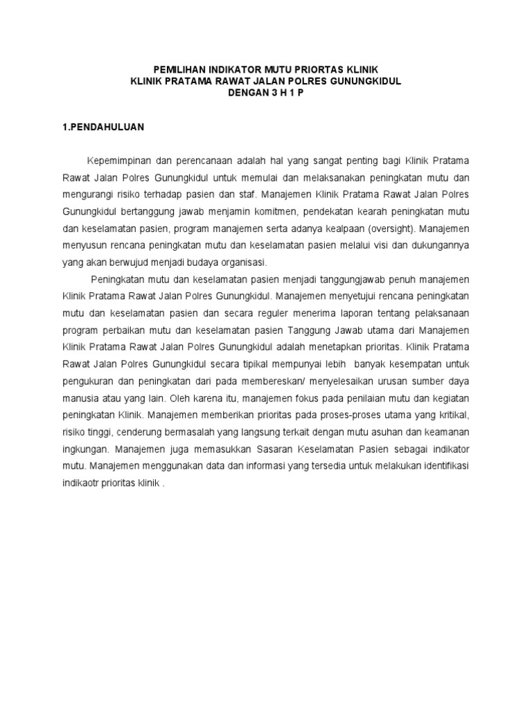 Pemilihan Indikator Mutu Priortasklinik | PDF