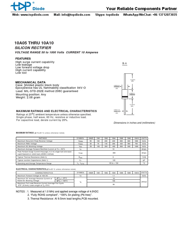 10a10 Rectifier Diode 10a 1000v - 52214 | PDF | Rectifier | Diode