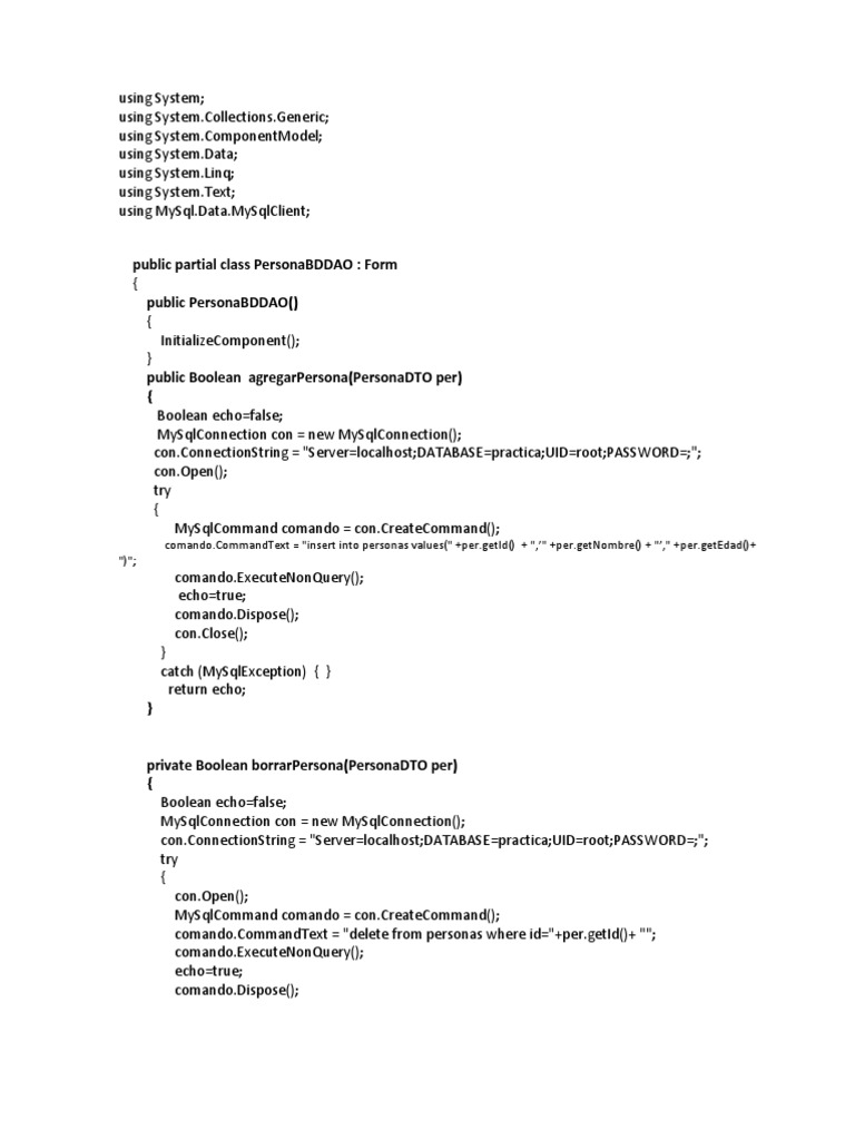 Public Partial Class Personabddao: Form Public Personabddao | PDF