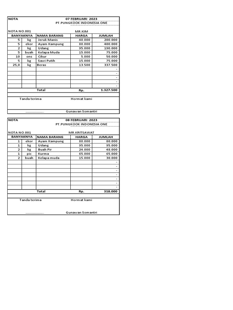 Nota Tagihan PK MR Februari 2023 | PDF