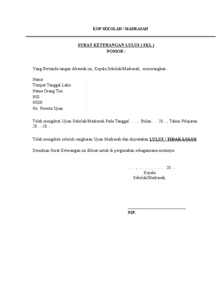 Contoh Surat Keterangan Lulus | PDF