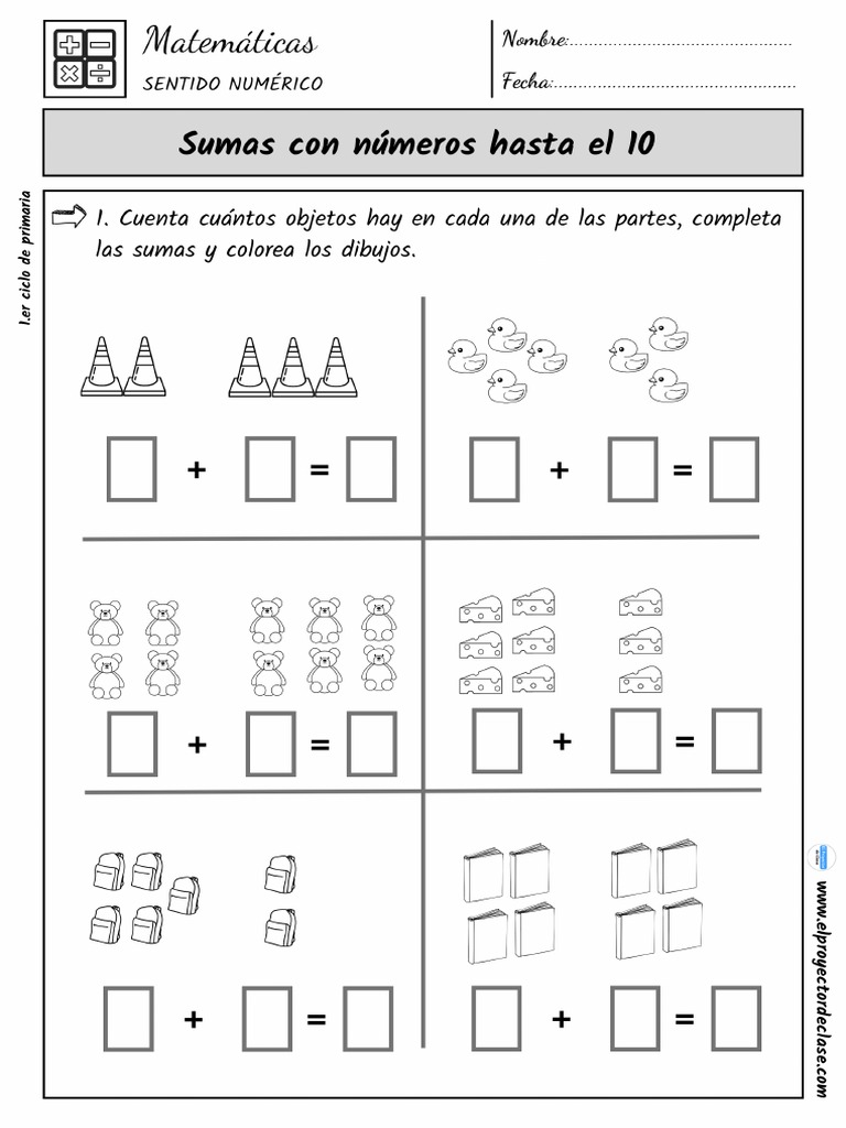 Sumas Con Numeros Hasta El 10 | PDF
