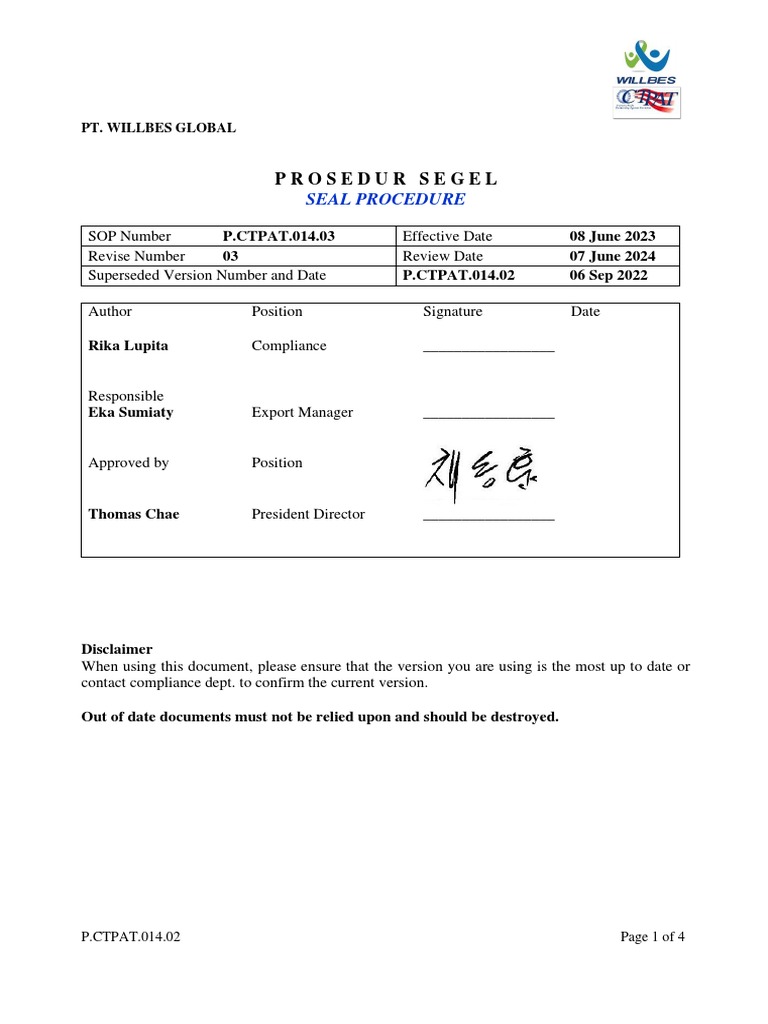 C014 - Prosedur Segel | PDF