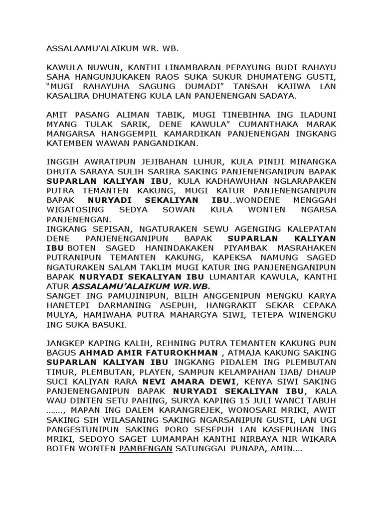 Teks Pasrah Manten Lanang | PDF