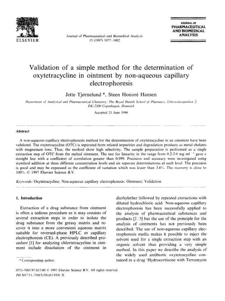 Validation Of A Simple Method For The Determination Of Oxytetracycline In Ointment By Non