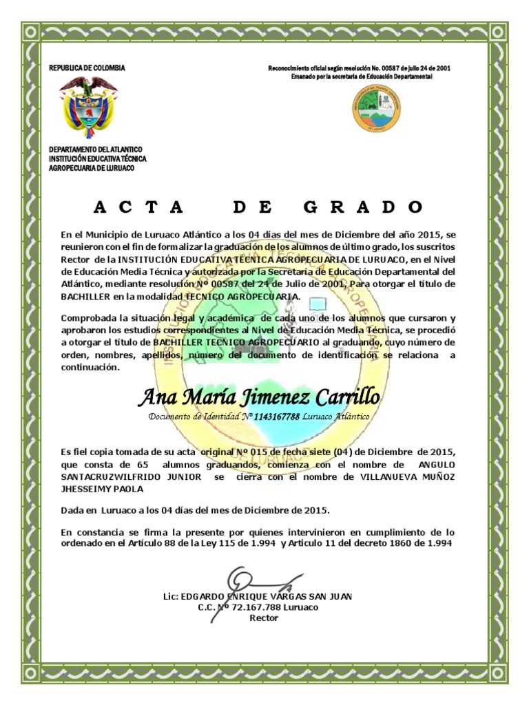 COPIA ACTA DE GRADO Ana Jimenez | PDF