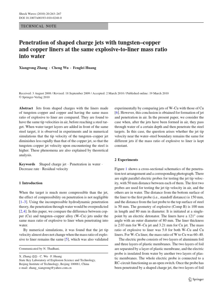 Penetration of Shaped Charge Jets With Tungsten Copper | PDF | Physical ...