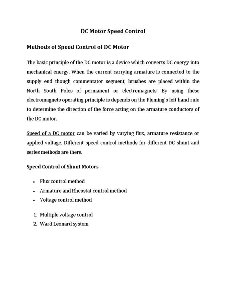 DC Motor Speed Control Methods | PDF