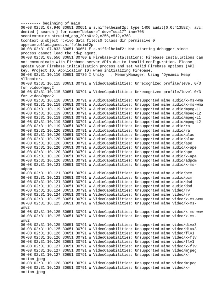 Niffelheim App Debug Log Analysis | PDF | Java (Programming Language) | System Software