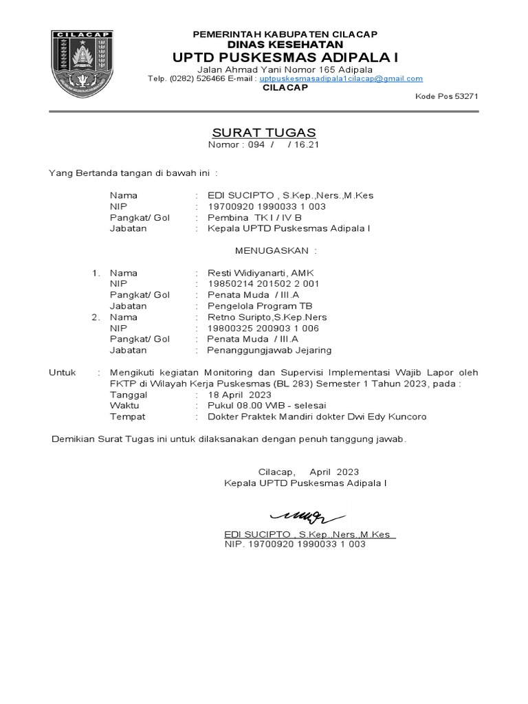 Contoh Surat Tugas | PDF