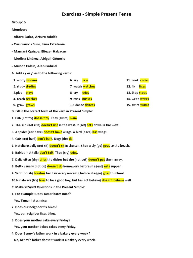 Exercises With Simple Present | PDF | Language Arts & Discipline