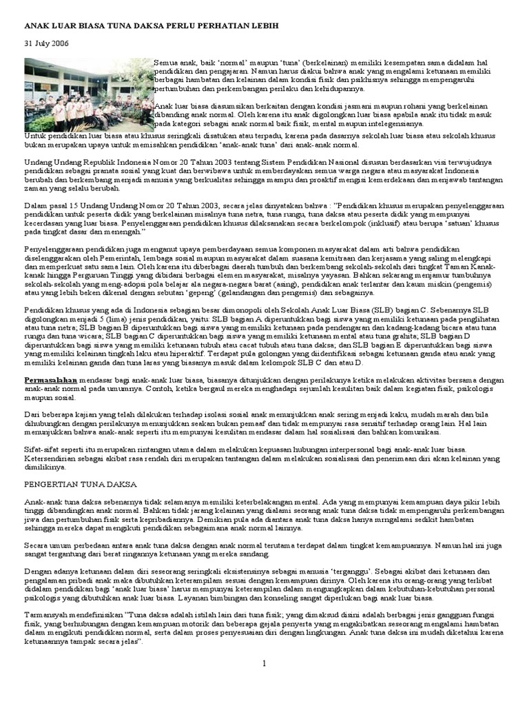 Pendidikan Inklusif untuk Anak Tuna Daksa | PDF