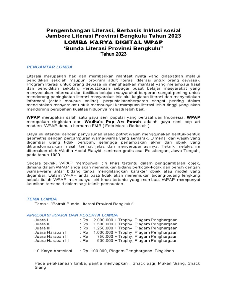 2023 LOMBA LUKIS DIGITAL WPAP OKE EDIT Pengantar, Juknis DLL | PDF