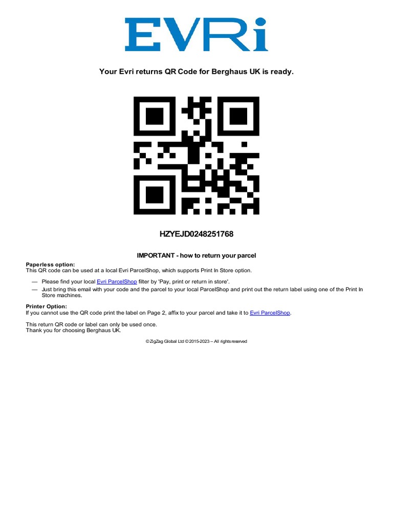 Evri Returns QR Code Instructions | PDF