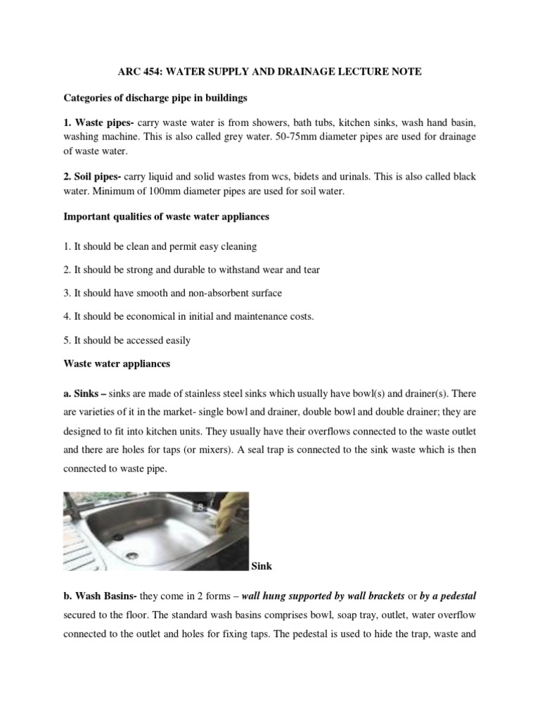 bARC 454 Lecture Notes | PDF | Shower | Sink