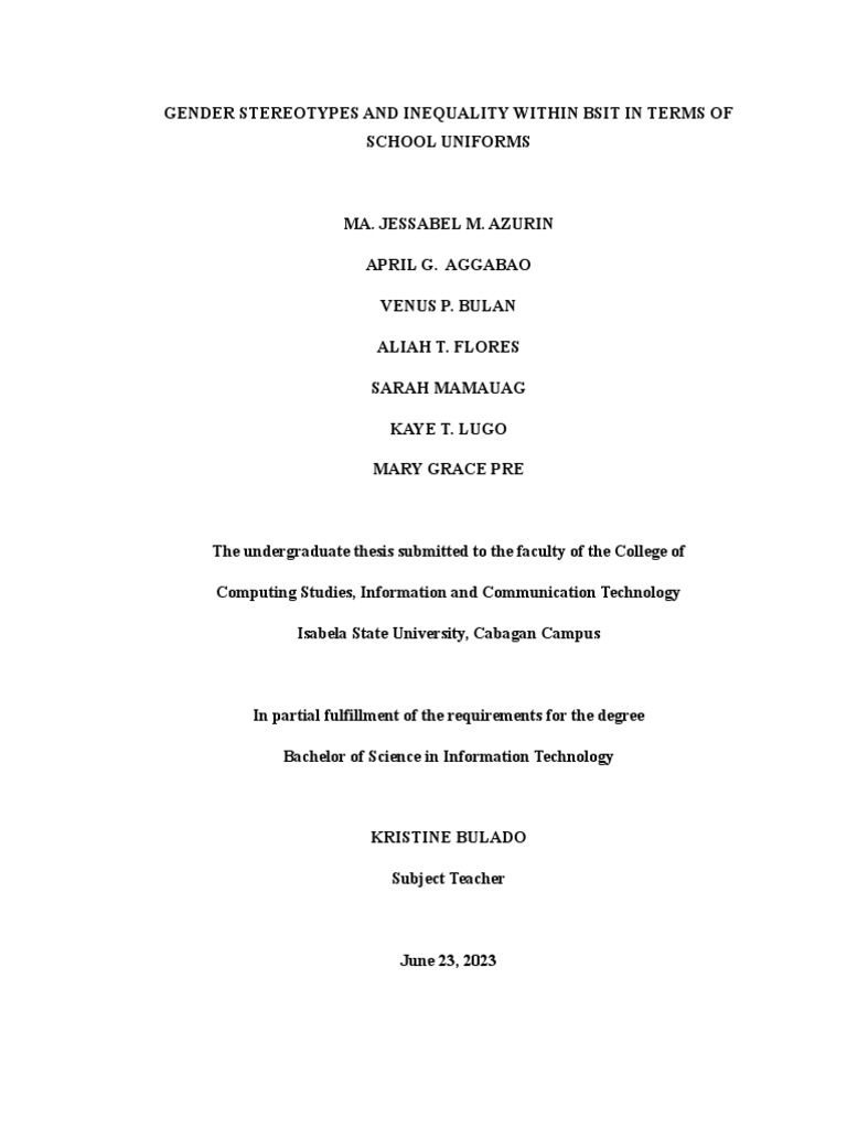 GENDER STEREOTYPES AND INEQUALITY WITHIN BSIT IN TERMS OF SCHOOL ...