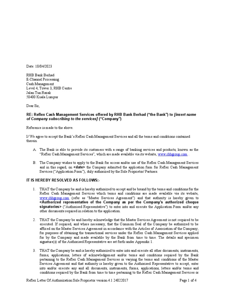 Letter_of_Authorisation_for_Sole_Proprietor | PDF | Contractual Term ...