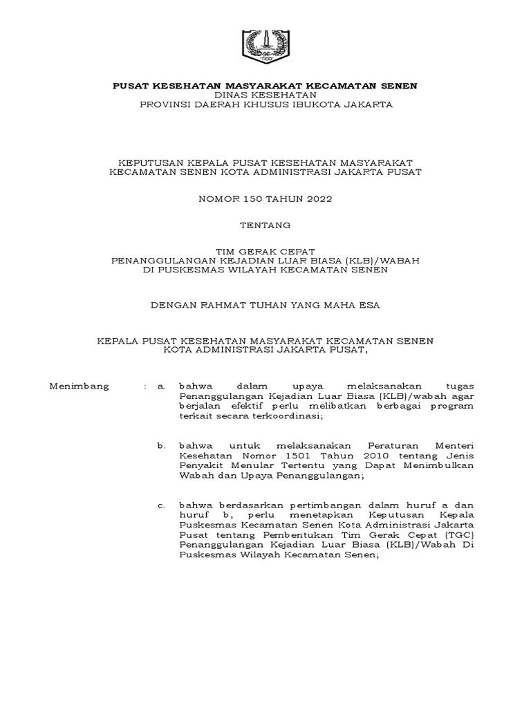 150-2022 SK Tim Gerak Cepat Penanganan KLB | PDF