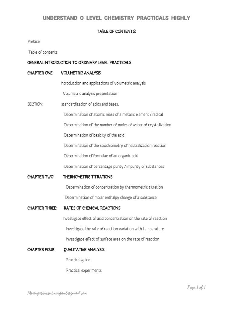 O Level Chemistry Practicals | PDF | Titration | Chemistry