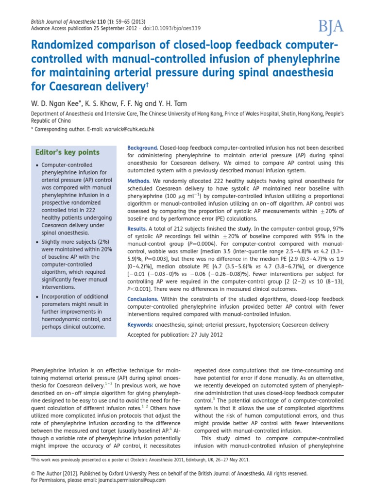Randomized Comparison of Closed Loop Feedback Computer Contro 2013 British J | PDF