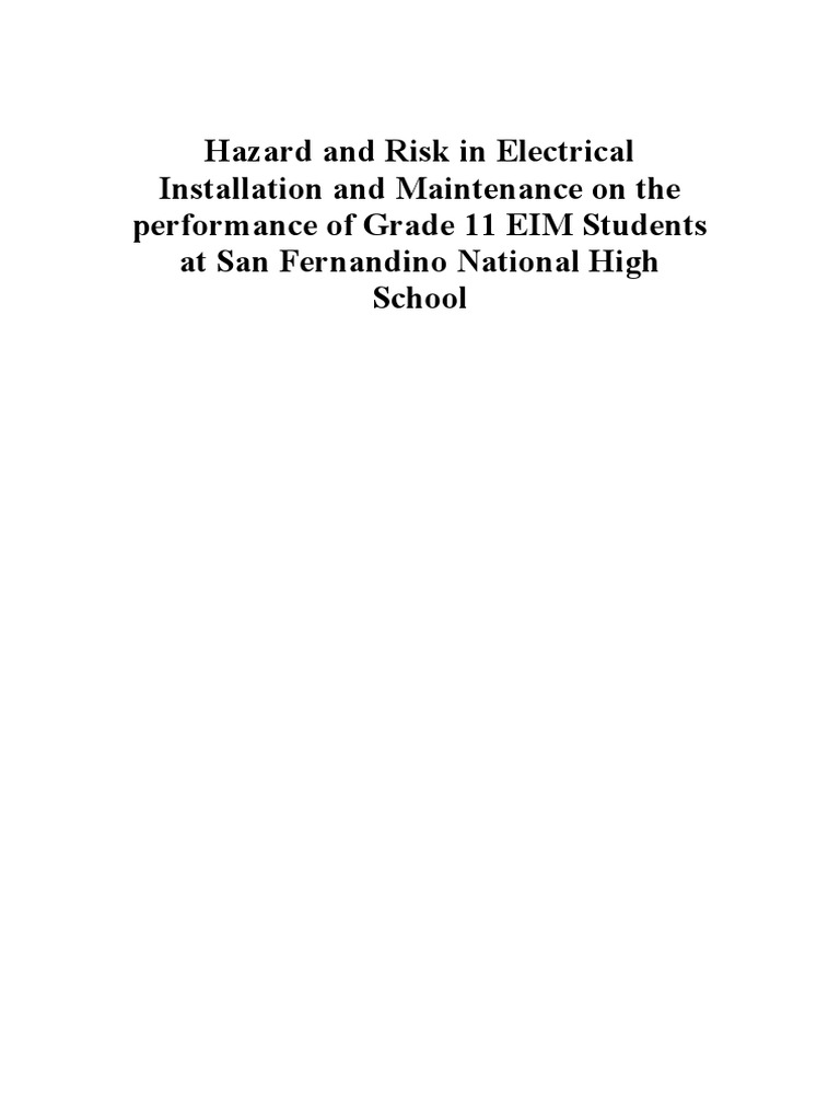 Hazard and Risk in Electrical Installation and Maintenance On The ...