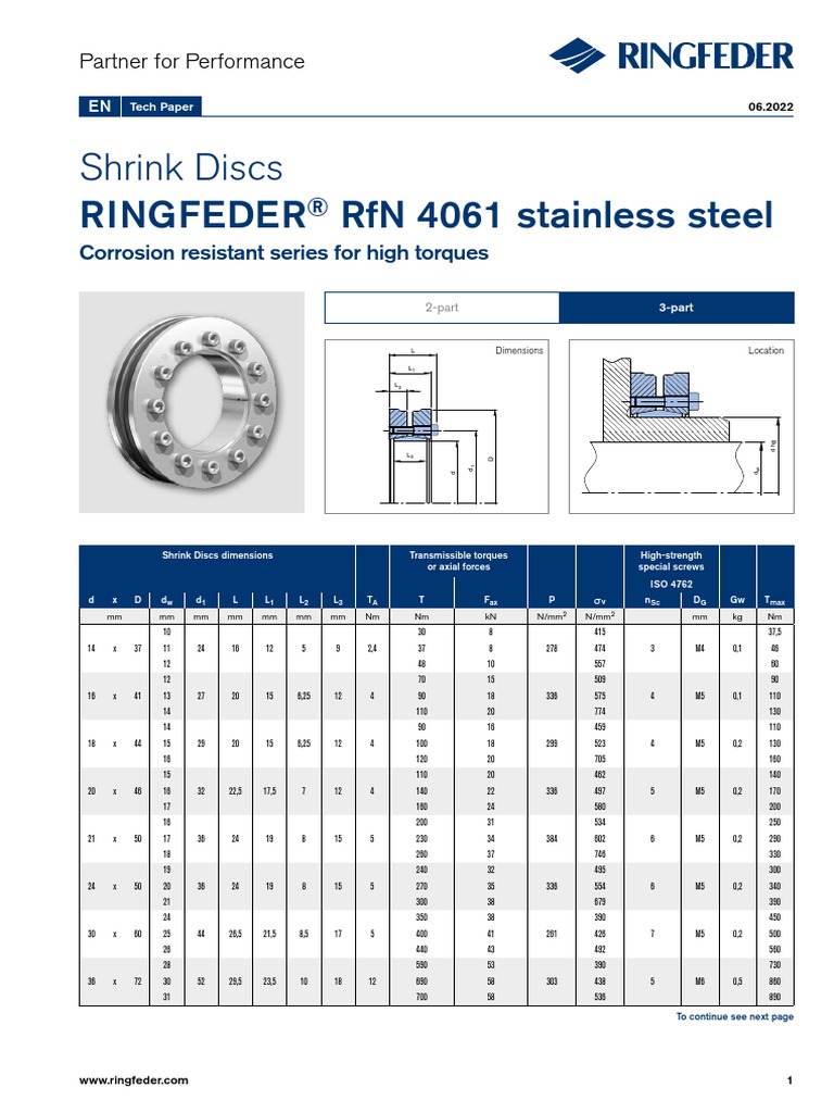 Tech Paper Ringfeder Shrink Discs RFN 4061 Stainless Steel en 06 2022 | Download Free PDF ...
