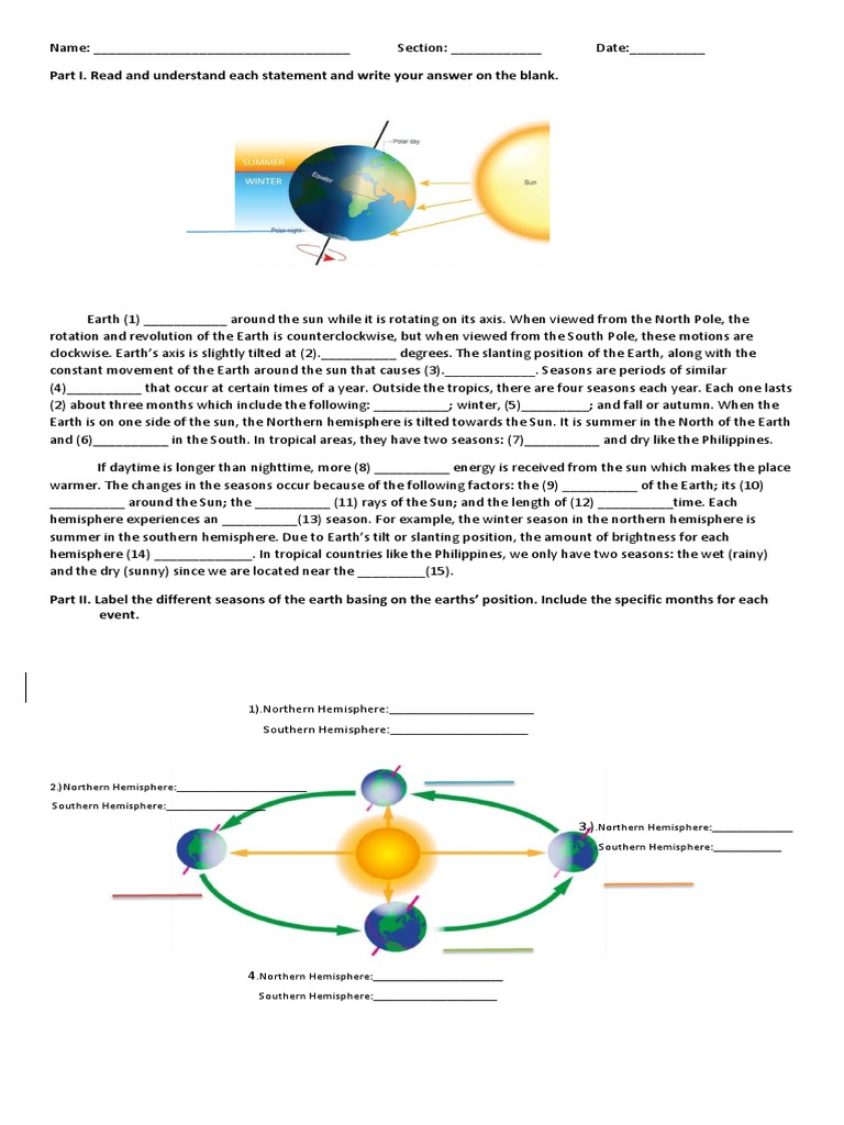 Seasons Activity 4.5 2 | PDF | Earth | Physical Sciences