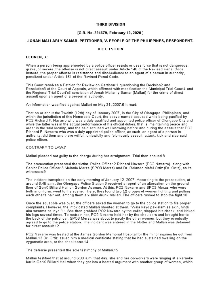 Direct Assault Case Review: Mallari v. People | PDF