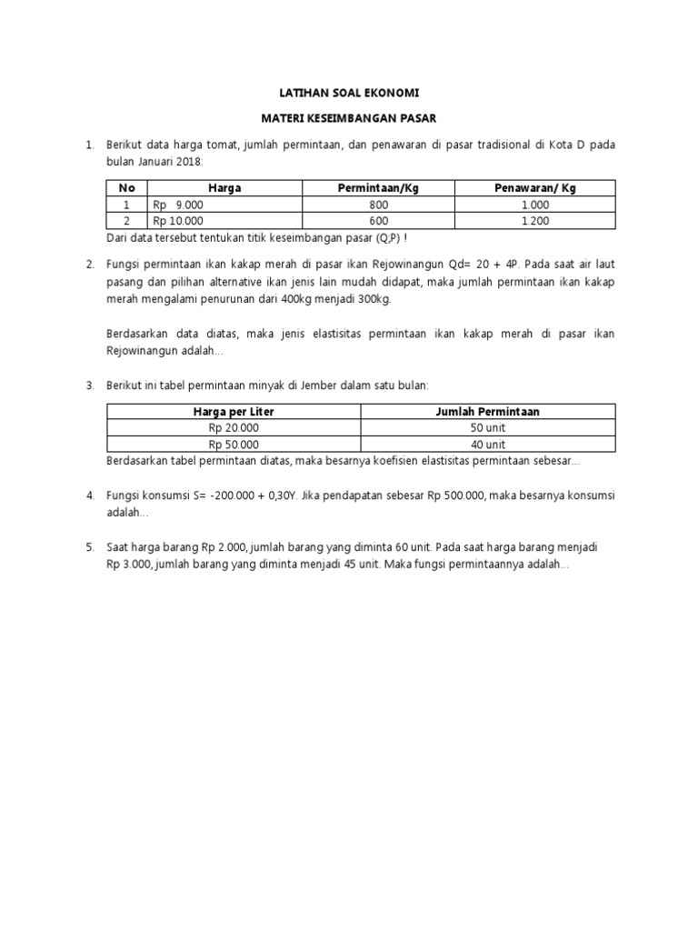 Latihan Soal Ekonomi Keseimbangan Pasar | PDF